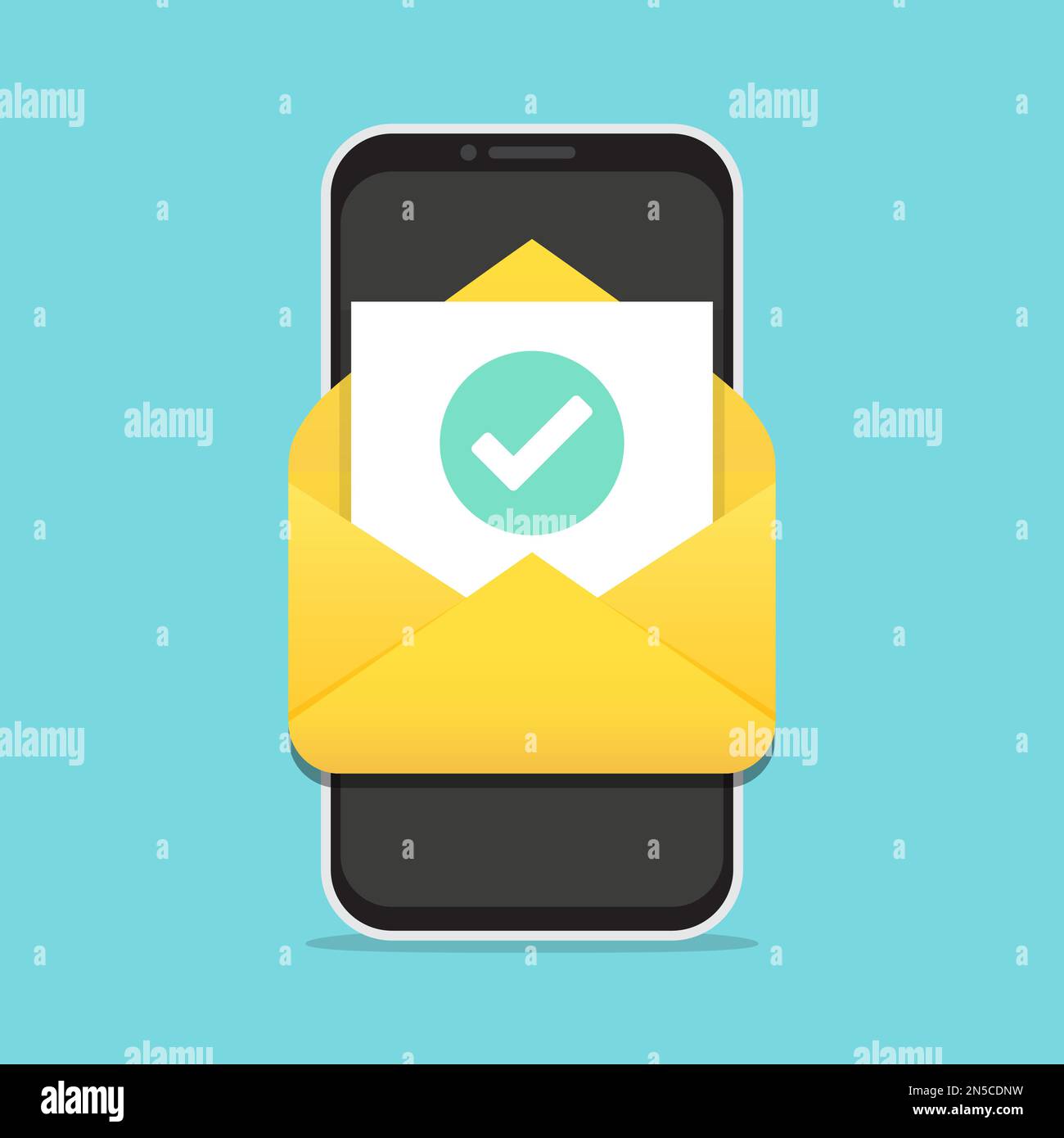 Smartphone with open email message with tick in a flat design Stock ...