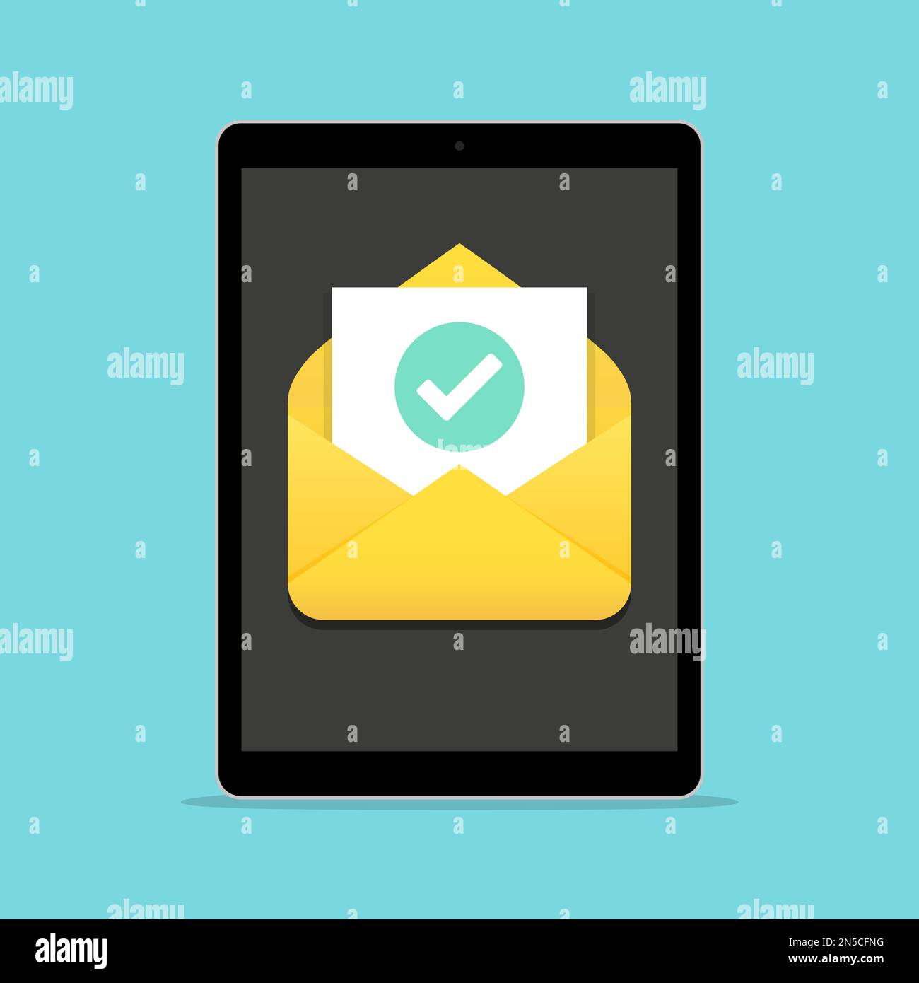 Tablet with open email message with tick in a flat design Stock Vector ...