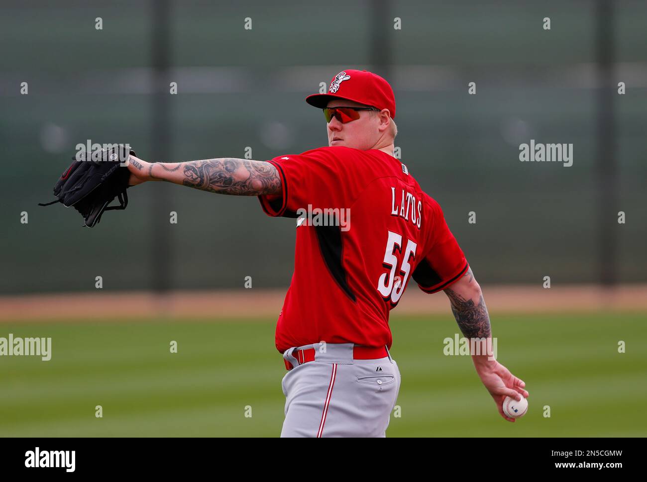 Cincinnati Reds pitcher Mat Latos stretches during spring training ...