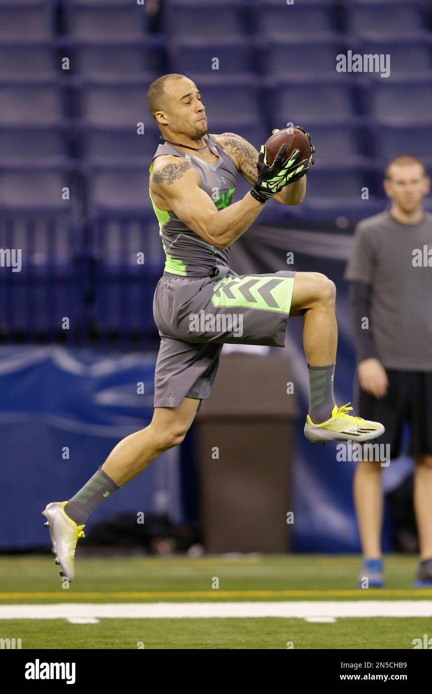 Notre Dame defensive back Bennett Jackson runs a drill at the NFL ...
