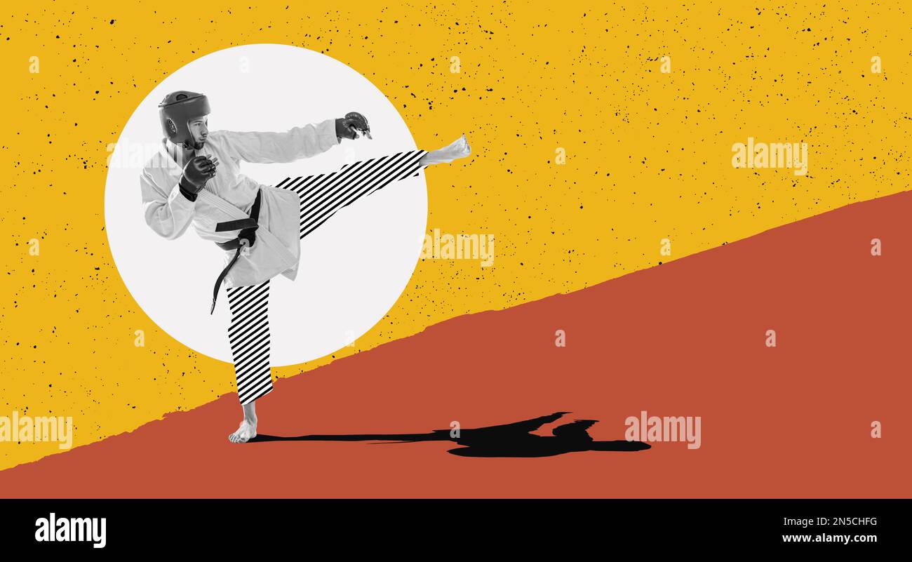 Modern creative design. Contemporary art. Sportive strong man, karate ...