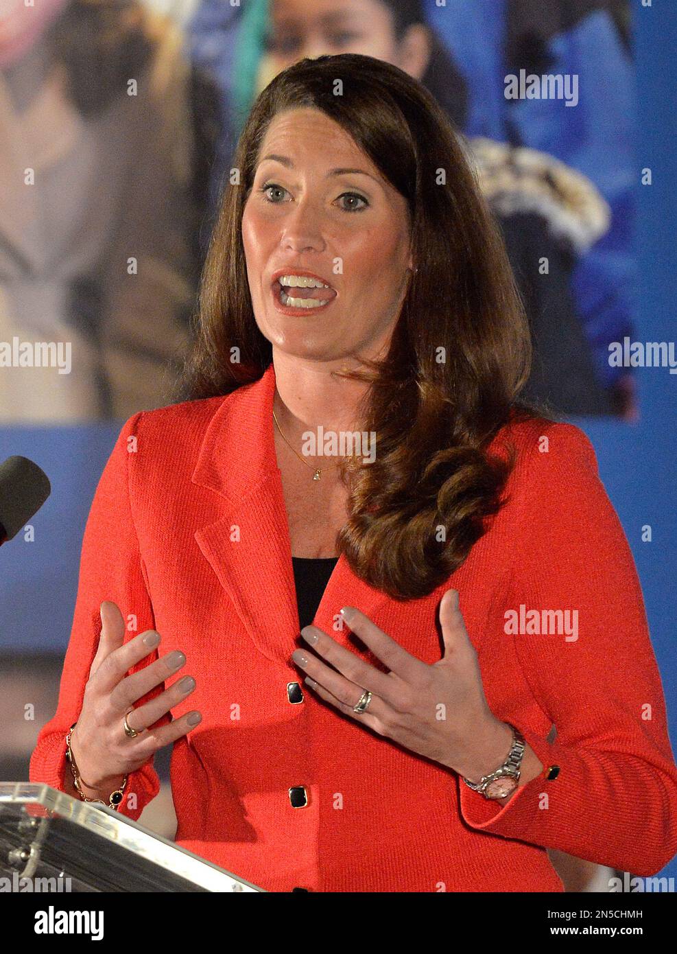 Democratic Senate challenger Alison Lundergan Grimes addresses a group ...