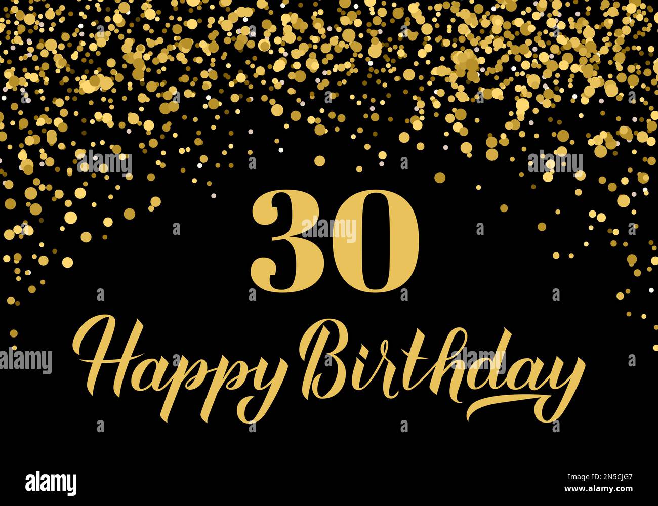 Happy 30th Birthday handwritten celebration poster. Black and gold ...