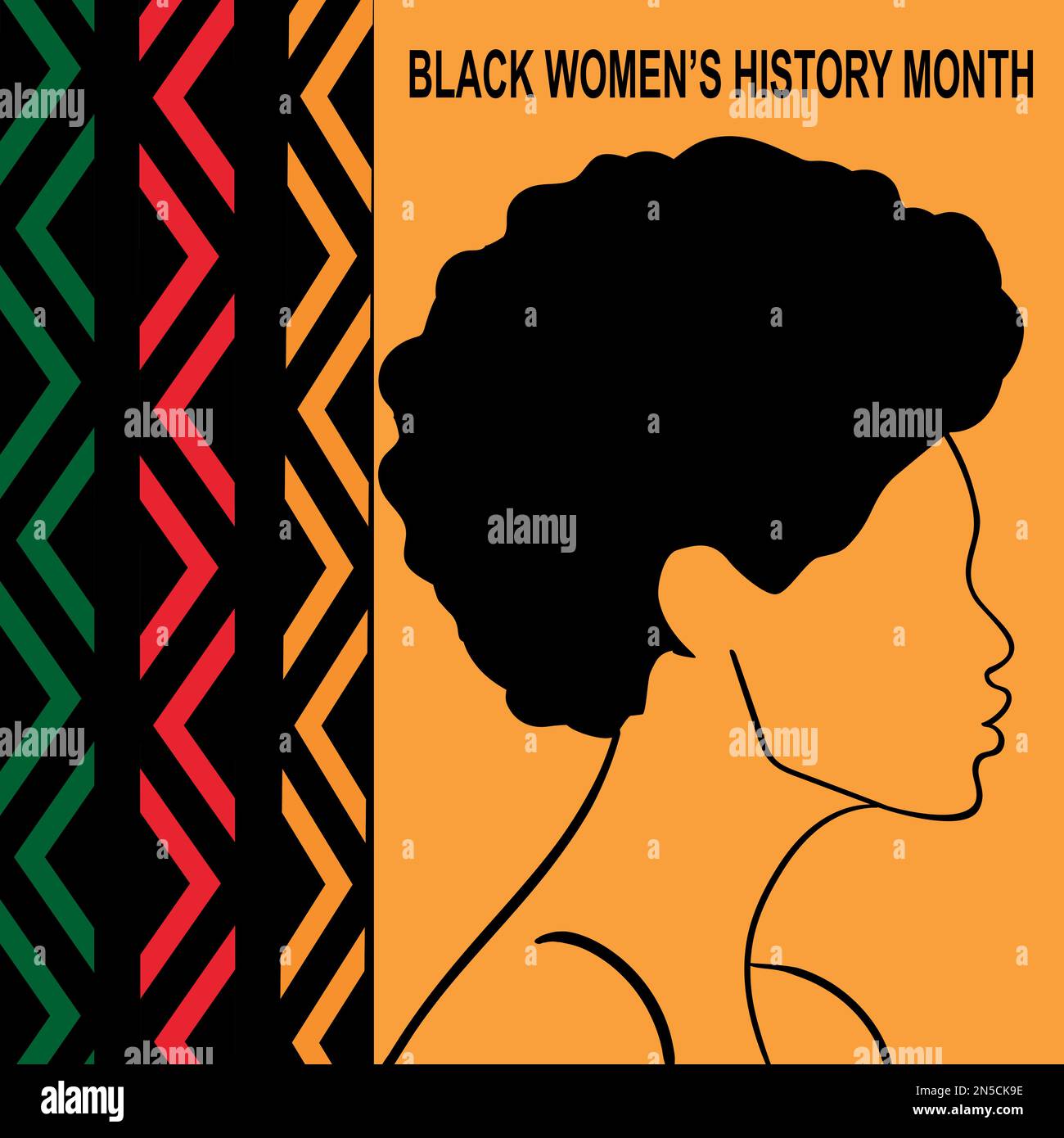 Black history month. Woman silhouette with geometric pattern in green ...