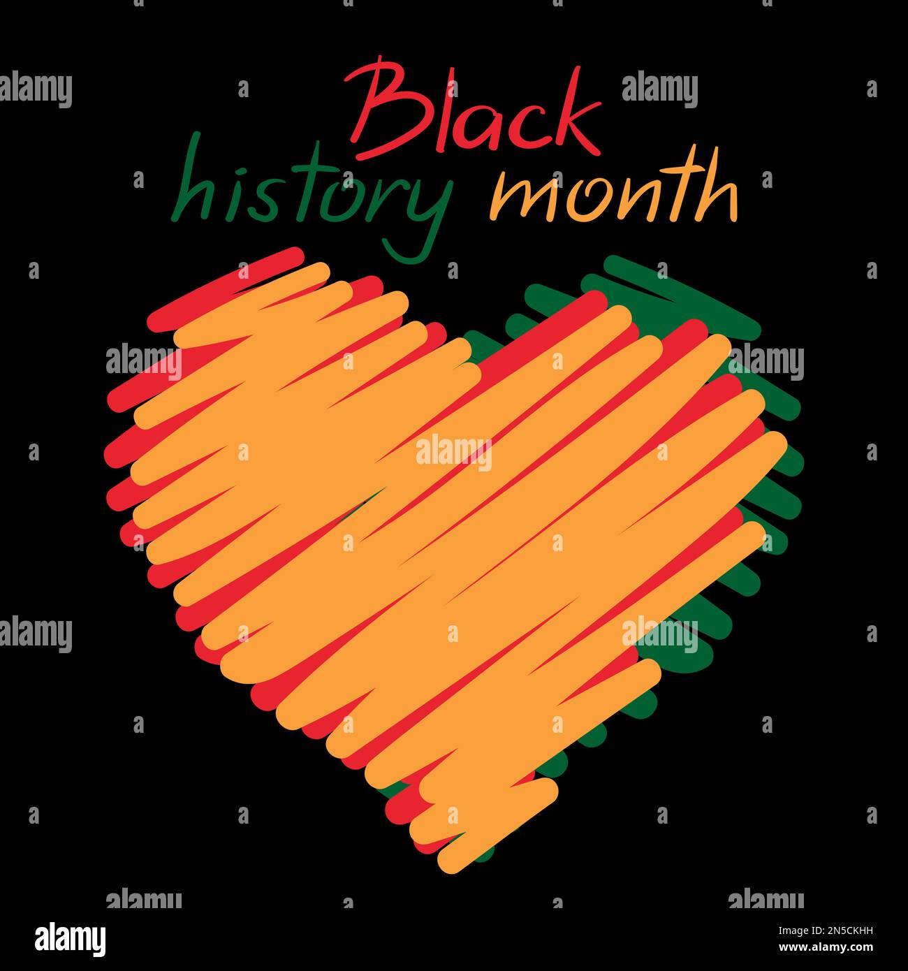 Black history month celebration. Hand drawn heart in colors of flag ...