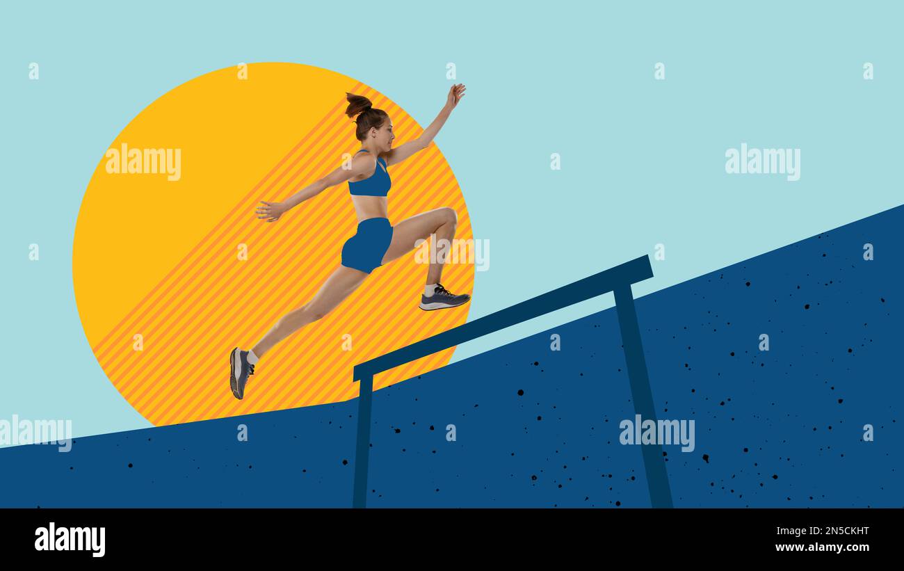 Modern creative design. Contemporary art. Young woman, sprinter ...