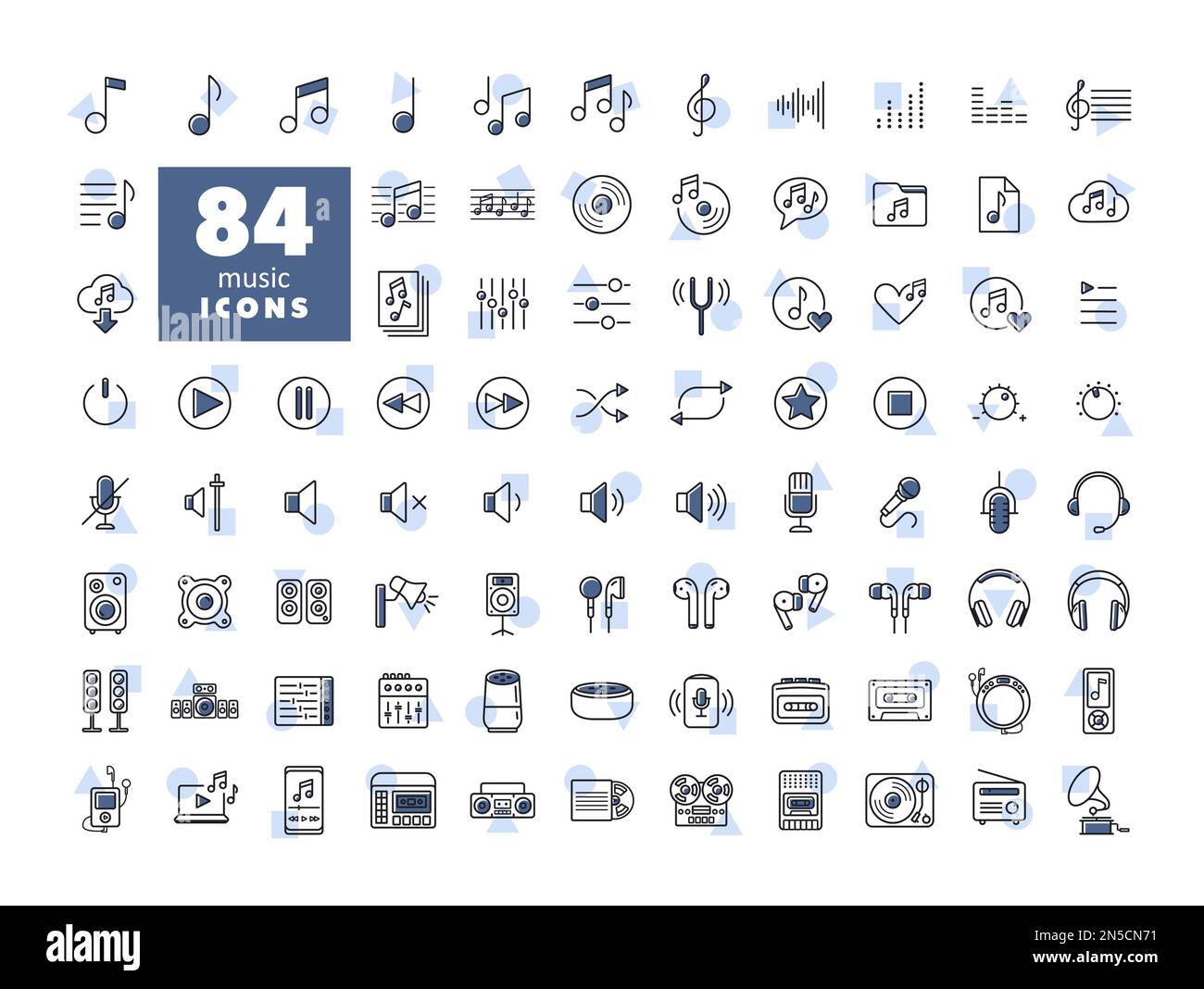 Music vector flat isolated icon set. Graph symbol for music and sound web site and apps design ...