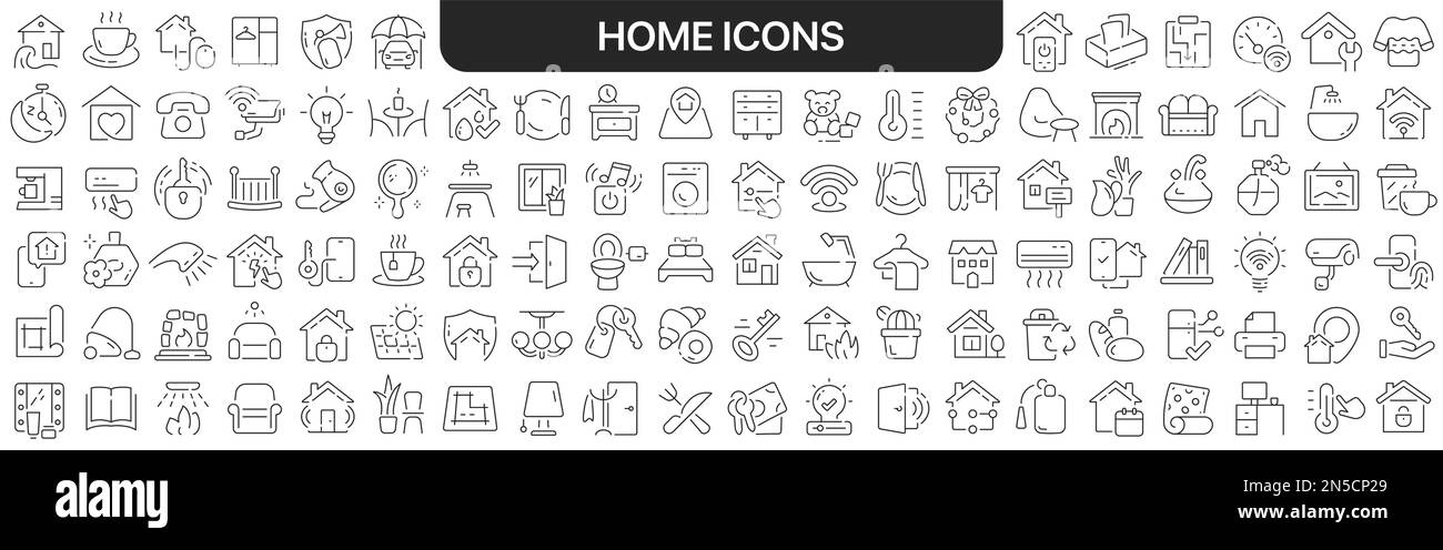 Home icons collection in black. Icons big set for design. Vector linear ...