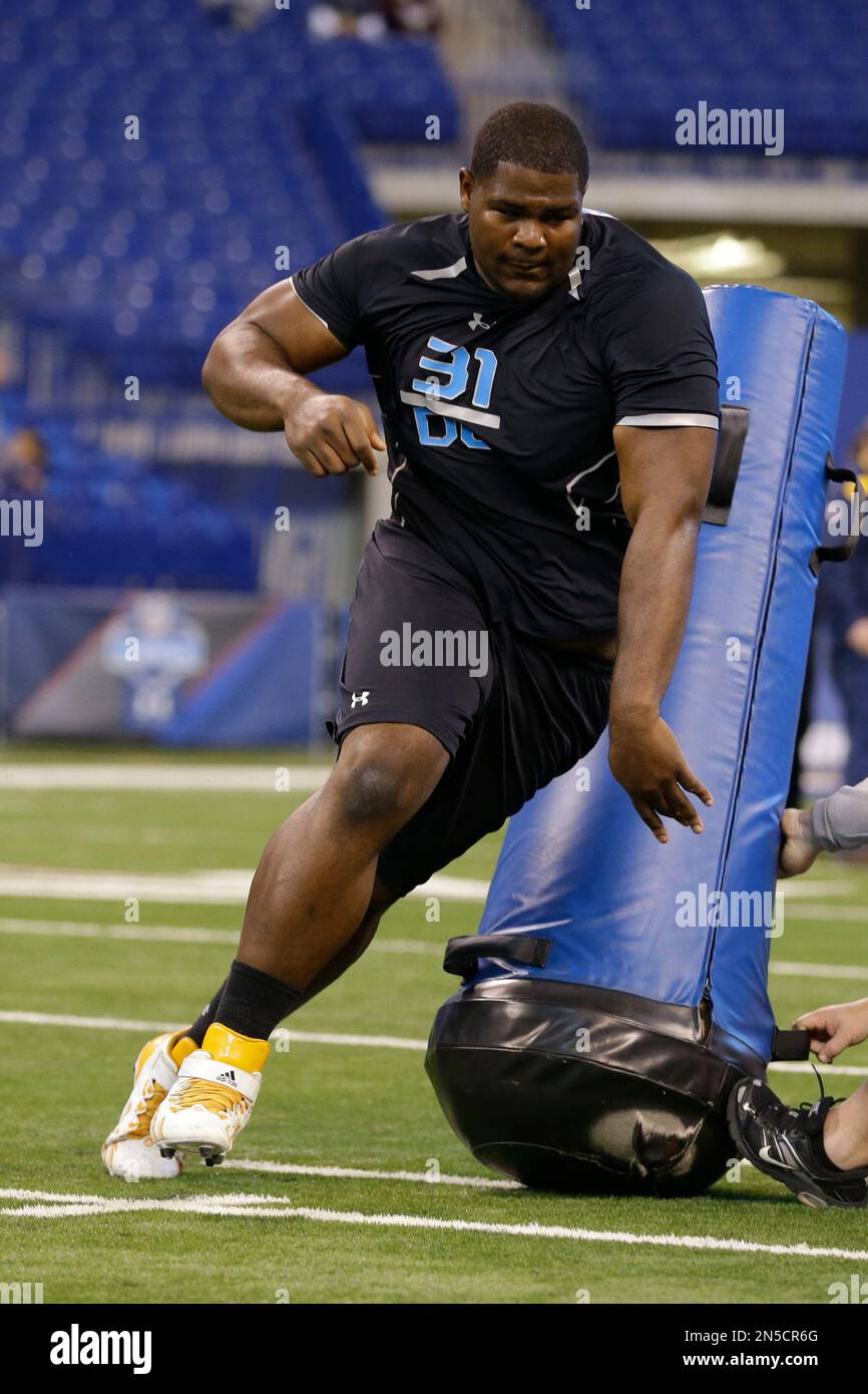 Tennessee defensive lineman Daniel McCullers runs a drill at the NFL ...