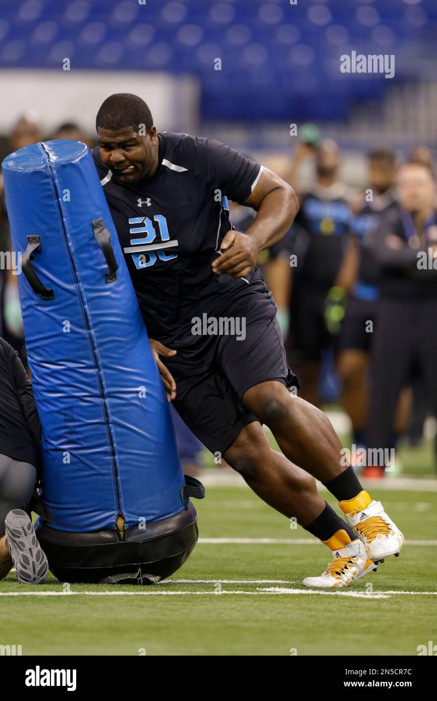 Tennessee defensive lineman Daniel McCullers runs a drill at the NFL ...