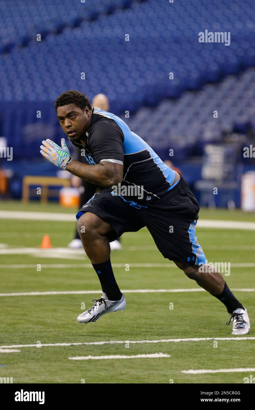 Texas Tech defensive lineman Kerry Hyder runs a drill at the NFL ...