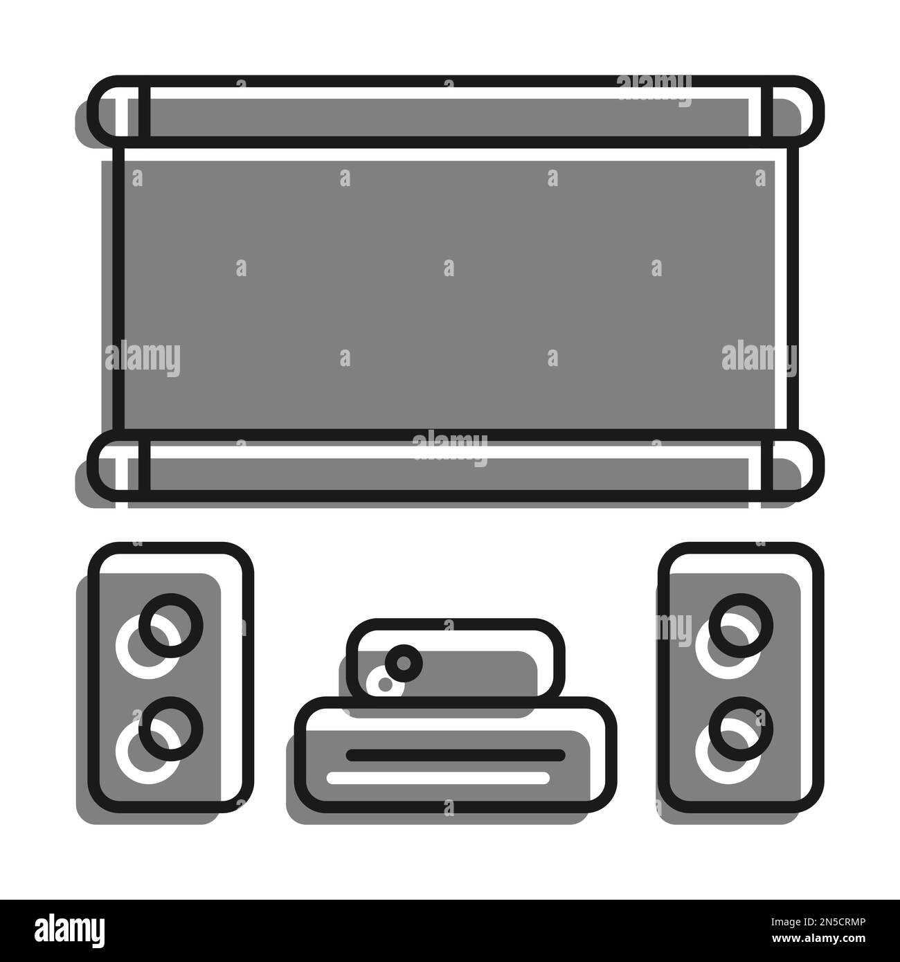 Linear filled with gray color icon. Home Theater With Speakers And Projector Screen. Premium ...
