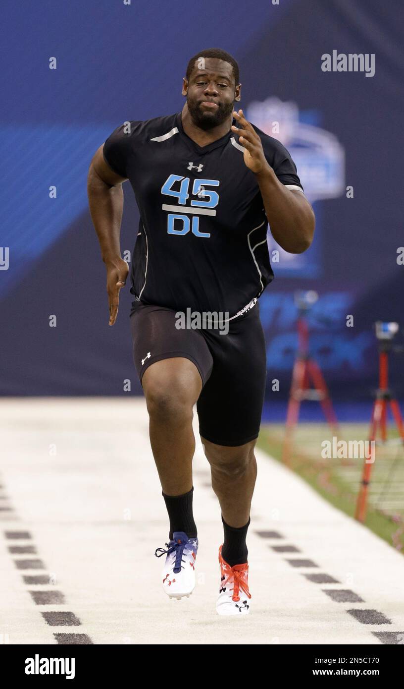 Connecticut defensivelineman Shamar Stephen runs the 40-yard dash at ...