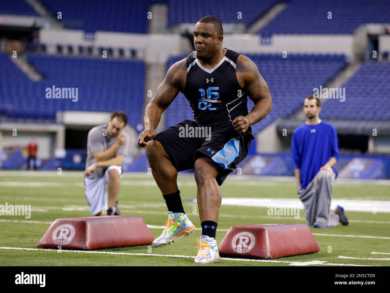 Minnesota defensive lineman Ra'Shede Hageman runs a drill at the NFL ...
