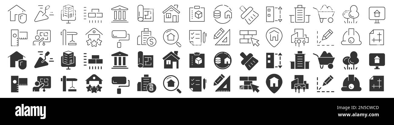 Construction and building line excellent icons collection in two ...