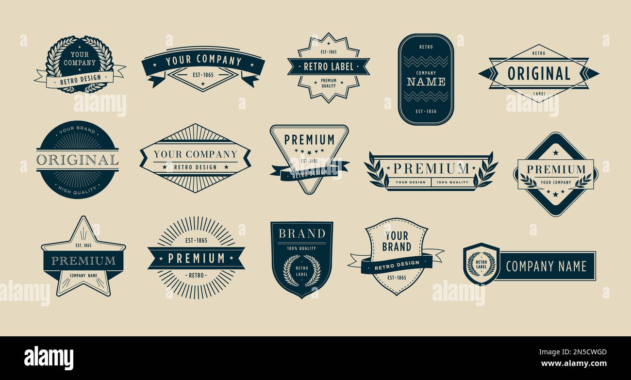 Premium badges. Retro brand name label, emblem design template and seal ...
