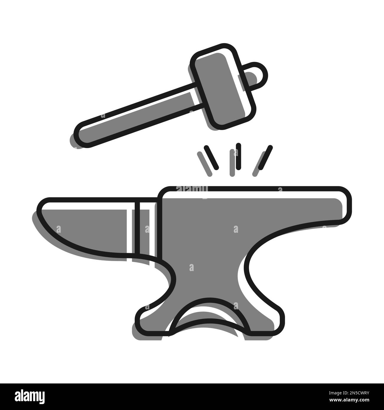 Linear filled with gray color icon, Hammer Hits The Anvil. Blacksmith ...