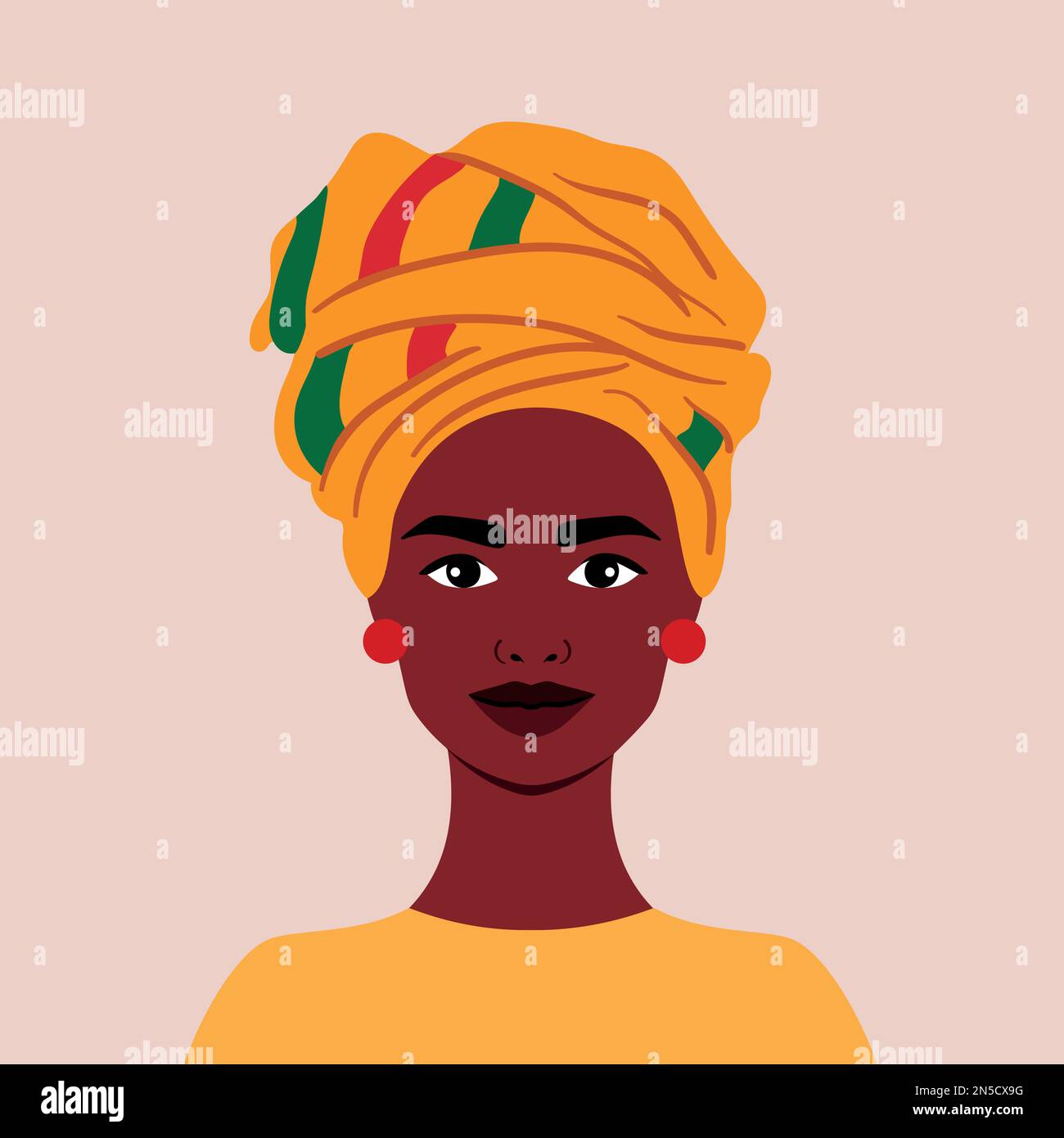 Beautiful African girl in traditional headdress. Full face portrait in ...