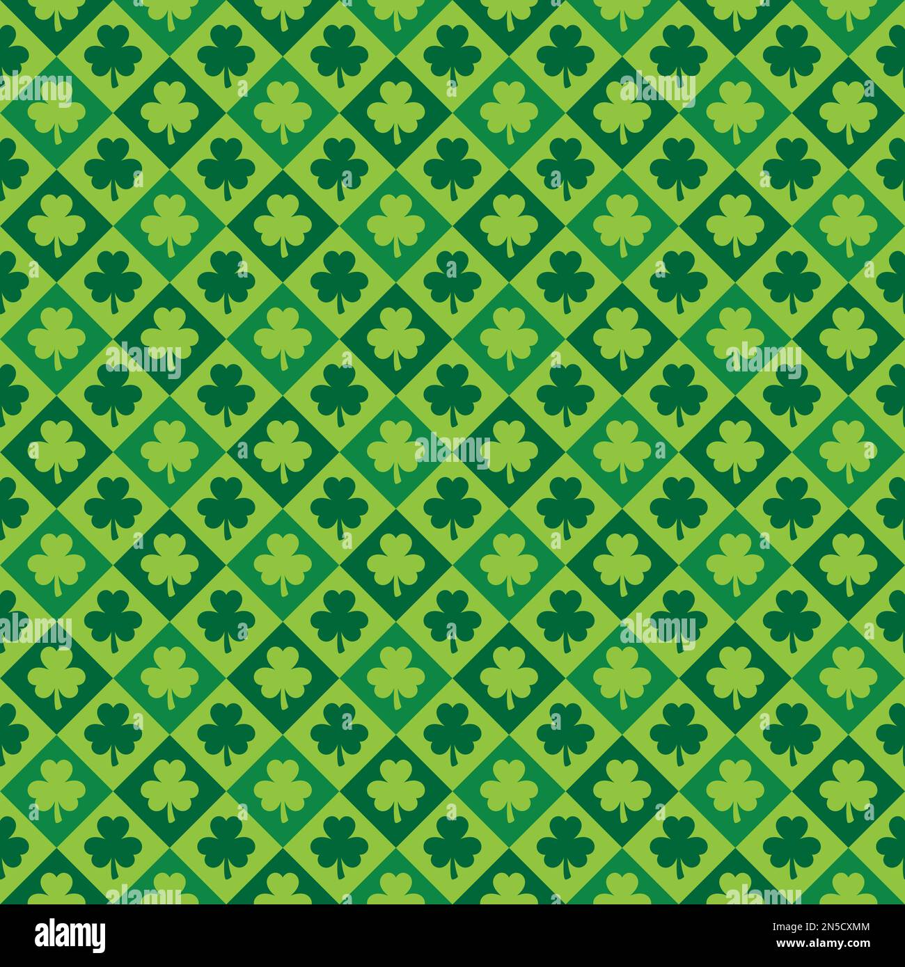 St. Patricks day rhombus seamless pattern. Green checkered background. Saint Patricks backdrop ...