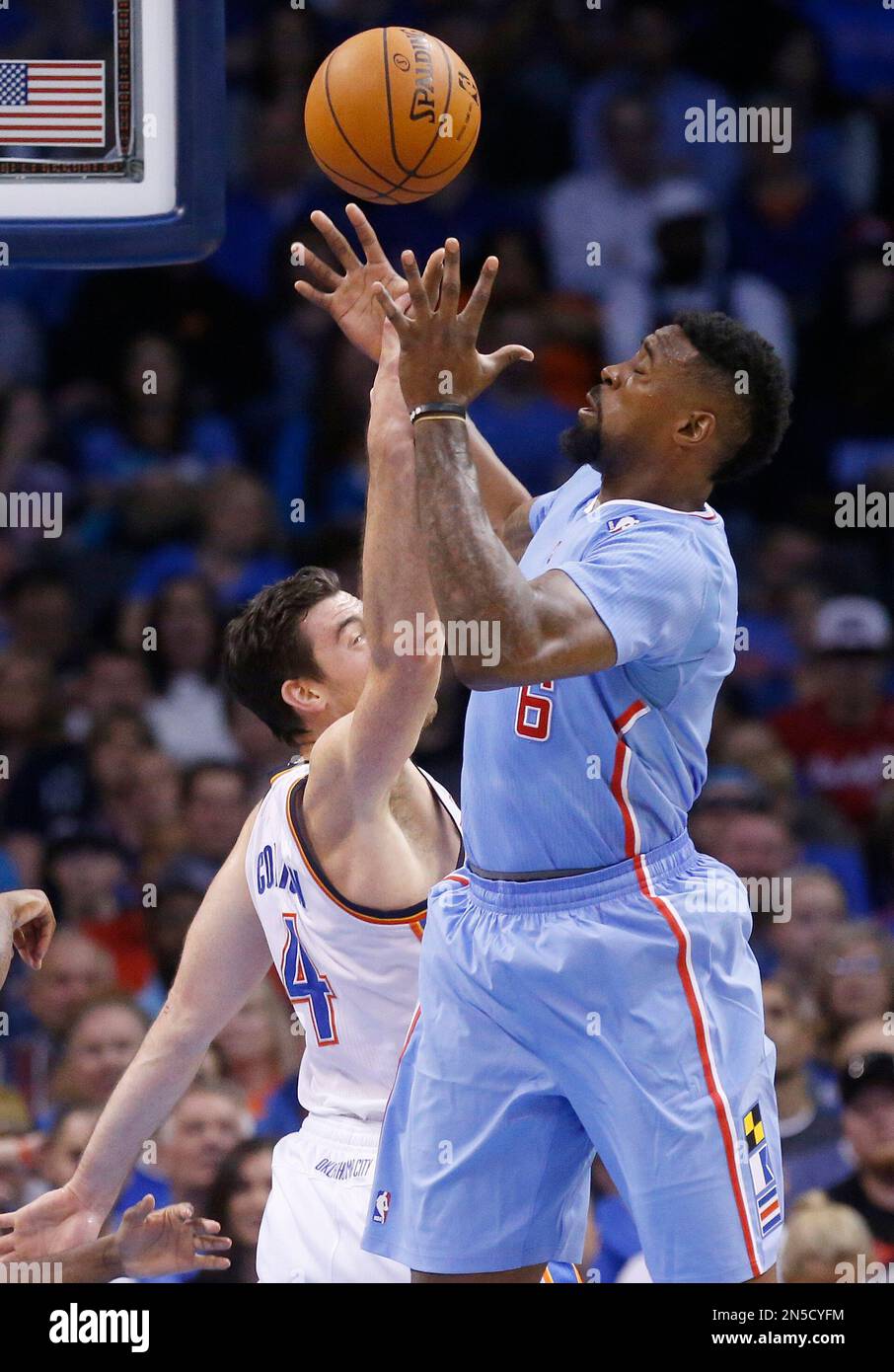 Oklahoma City Thunder forward Nick Collison (4) knocks the ball away ...
