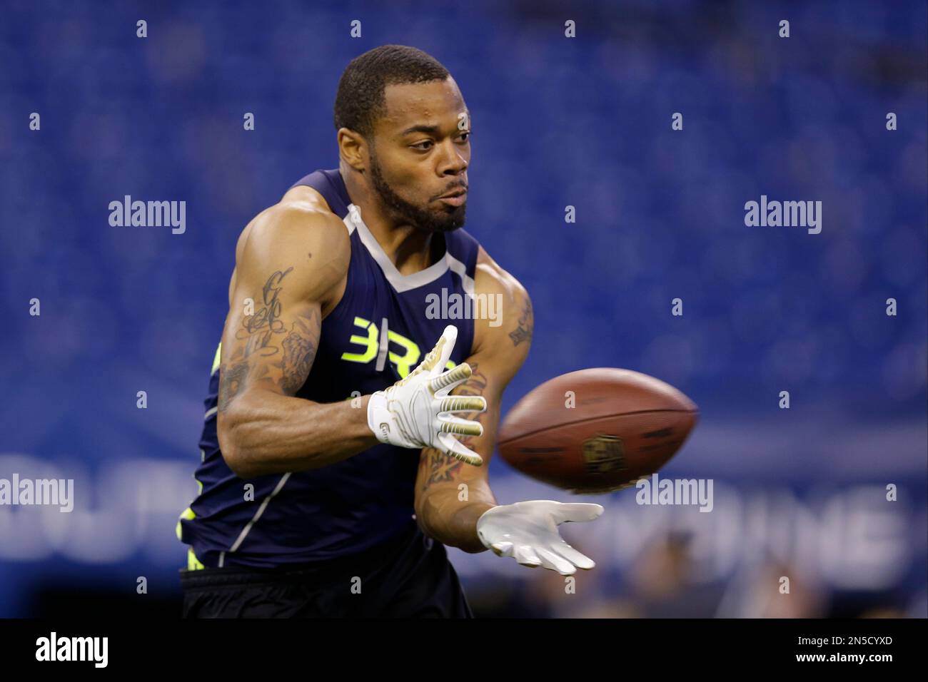 Notre Dame running back George Atkinson runs a drill at the NFL ...