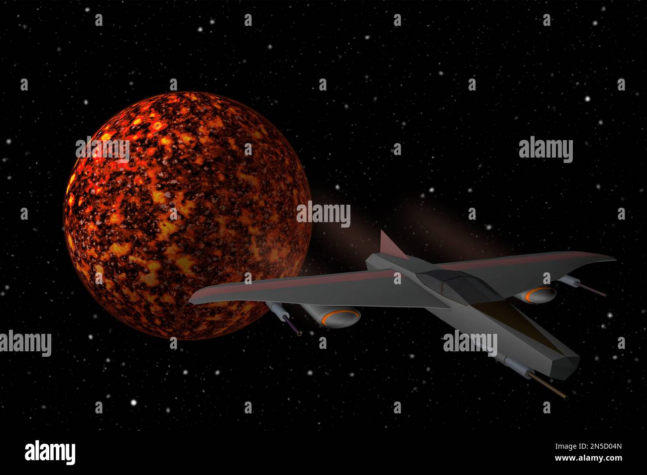 Space superiority fighter leaving an unknown Lava planet in our ...