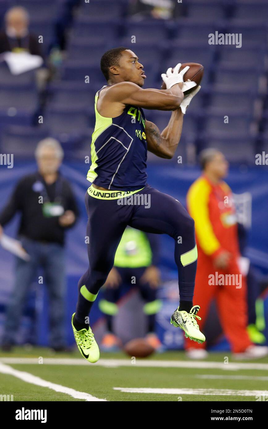 Penn State wide receiver Allen Robinson makes a catch during a drill at ...