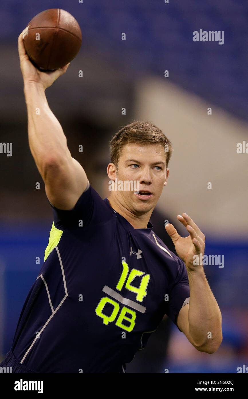 North Carolina quarterback Bryn Renner throws during a drill at the NFL ...