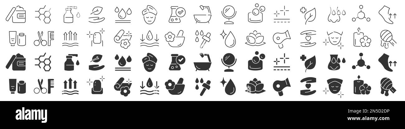 Skin care and cosmetic line excellent icons collection in two different ...