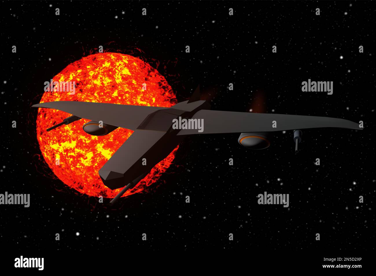Space superiority fighter leaving an unknown star in our universe Stock ...