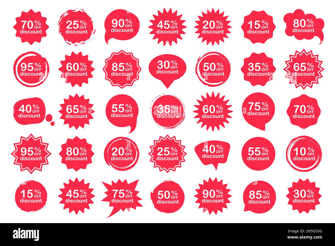 Set of different percent discount tags in red in different shapes Stock ...