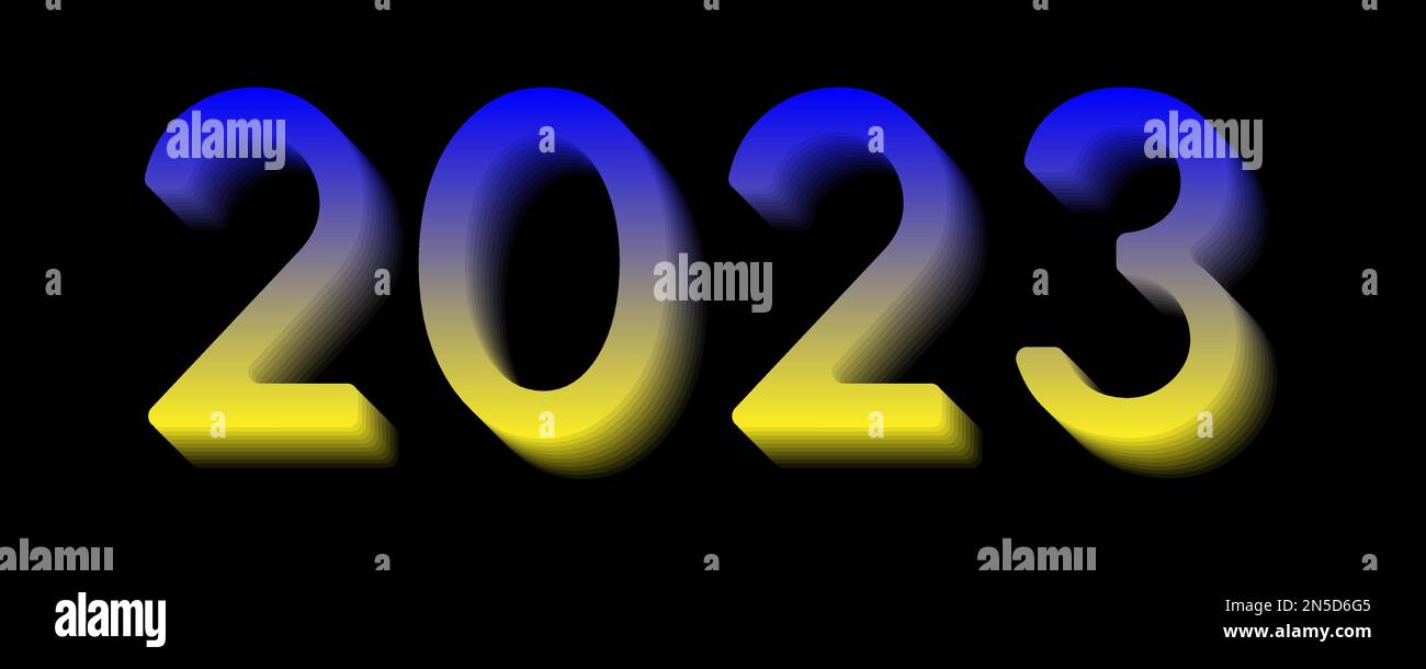 2023 text 3d blue yellow with black isolated background Stock Vector ...