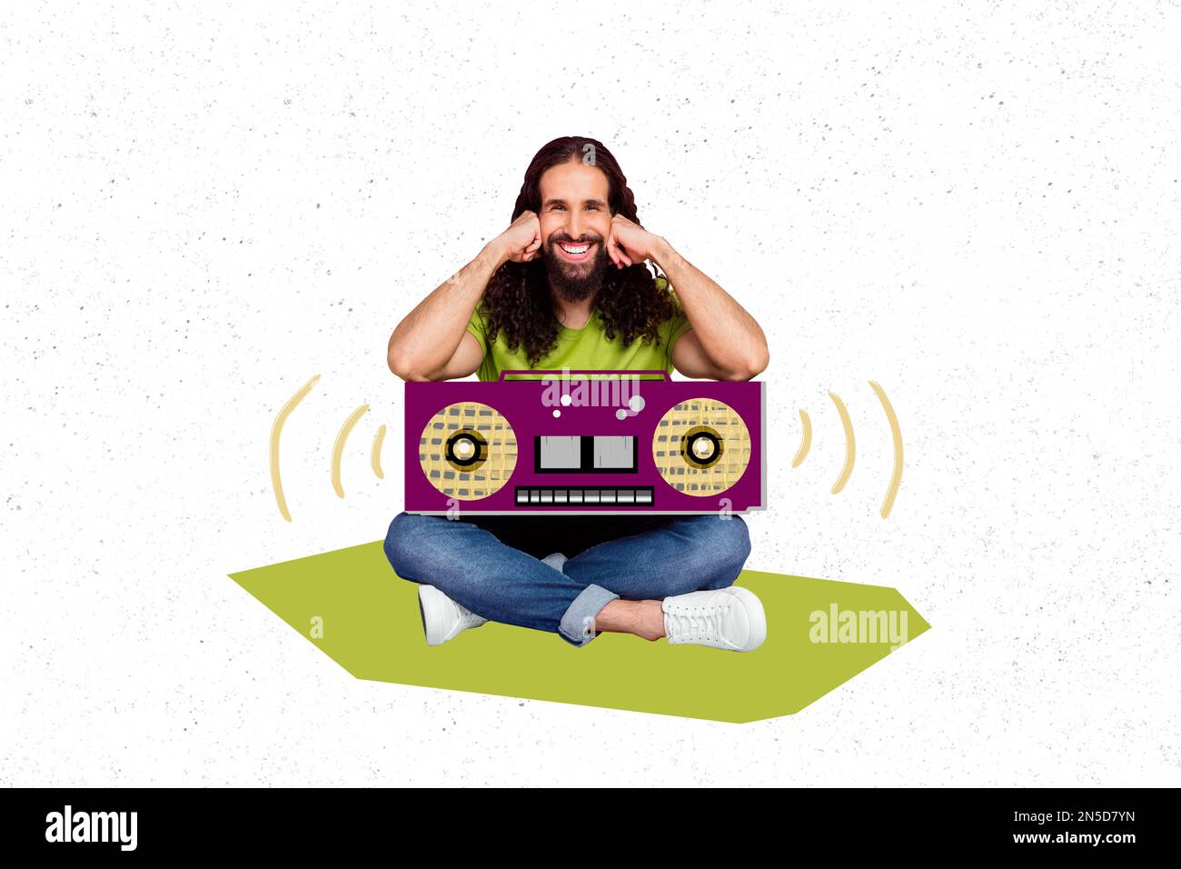 Collage artwork graphics picture of funky cool funny guy listening boom ...