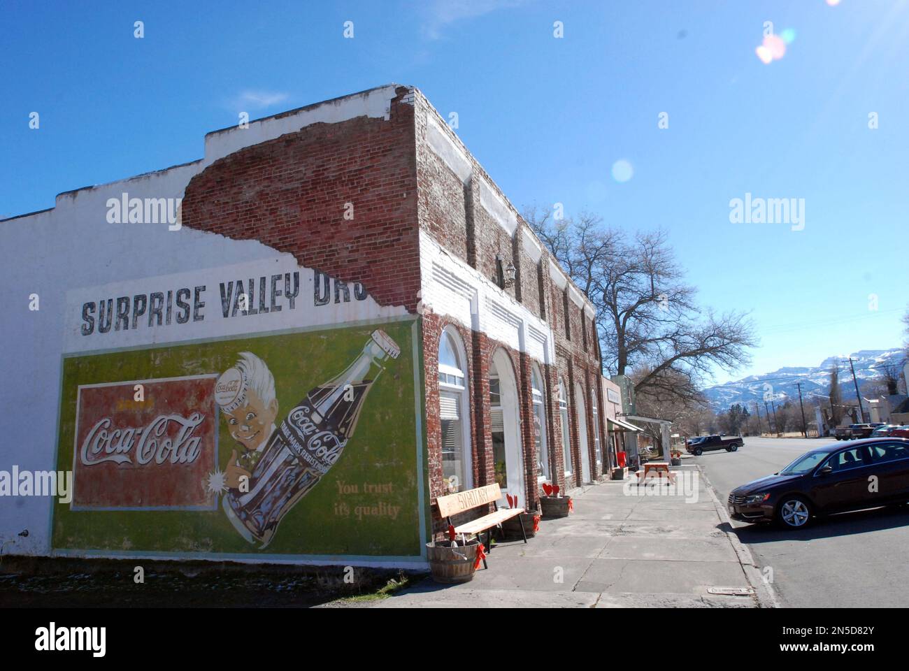 A car is parked in front of a business in downtown Cedarville, Calif ...