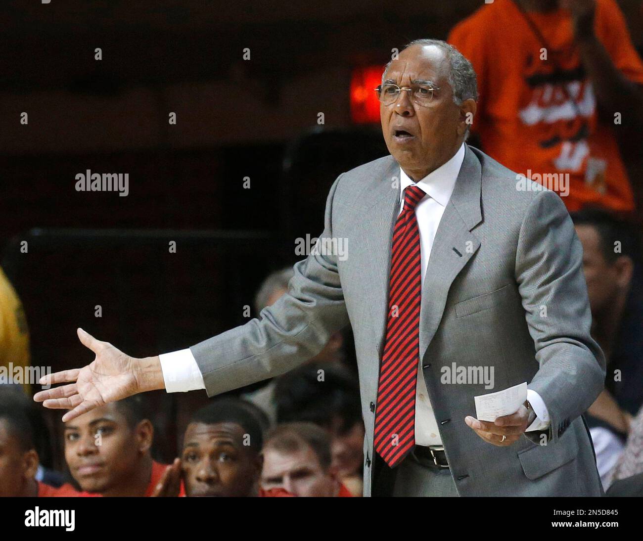 Texas Tech coach Tubby Smith gestures to an official in the first half ...