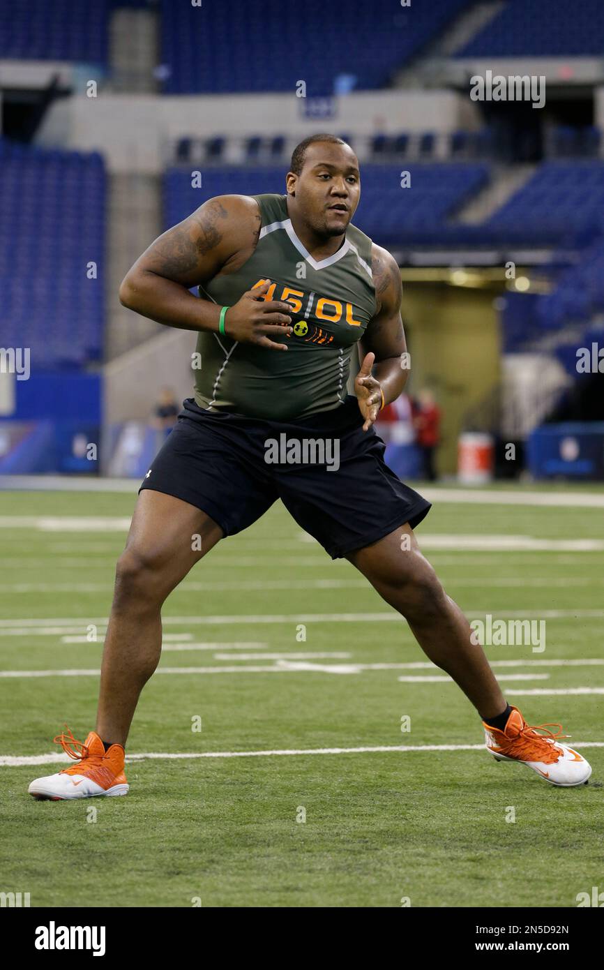 Clemson offensive lineman Brandon Thomas runs a drill at the NFL ...