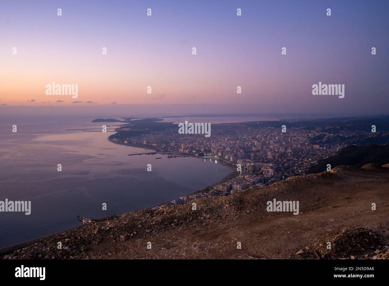Attractive spring cityscape of Vlore city from Kanines fortress ...