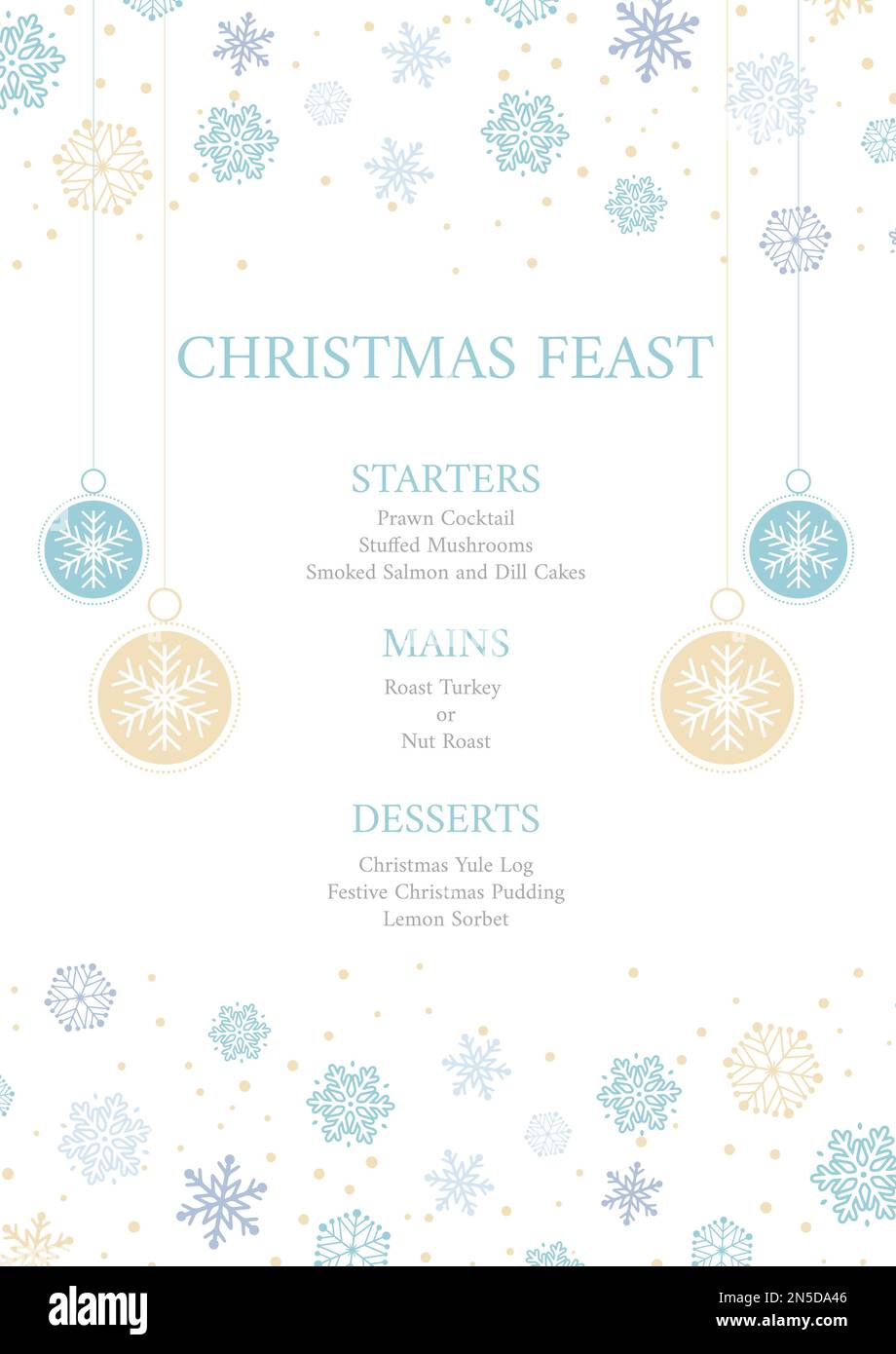 Christmas menu with a snowflakes and baubles design Stock Vector Image ...
