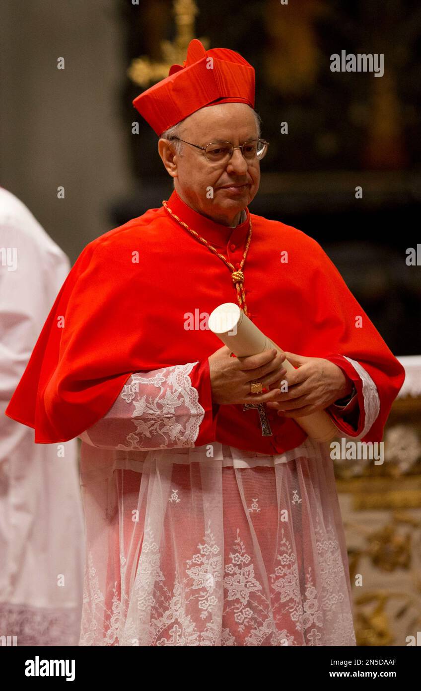Newly-elected Cardinal Lorenzo Baldisseri, of Italy, leaves after he ...