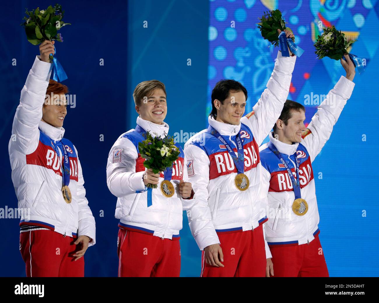 The team from Russia, who won the gold medal in the men's short track ...