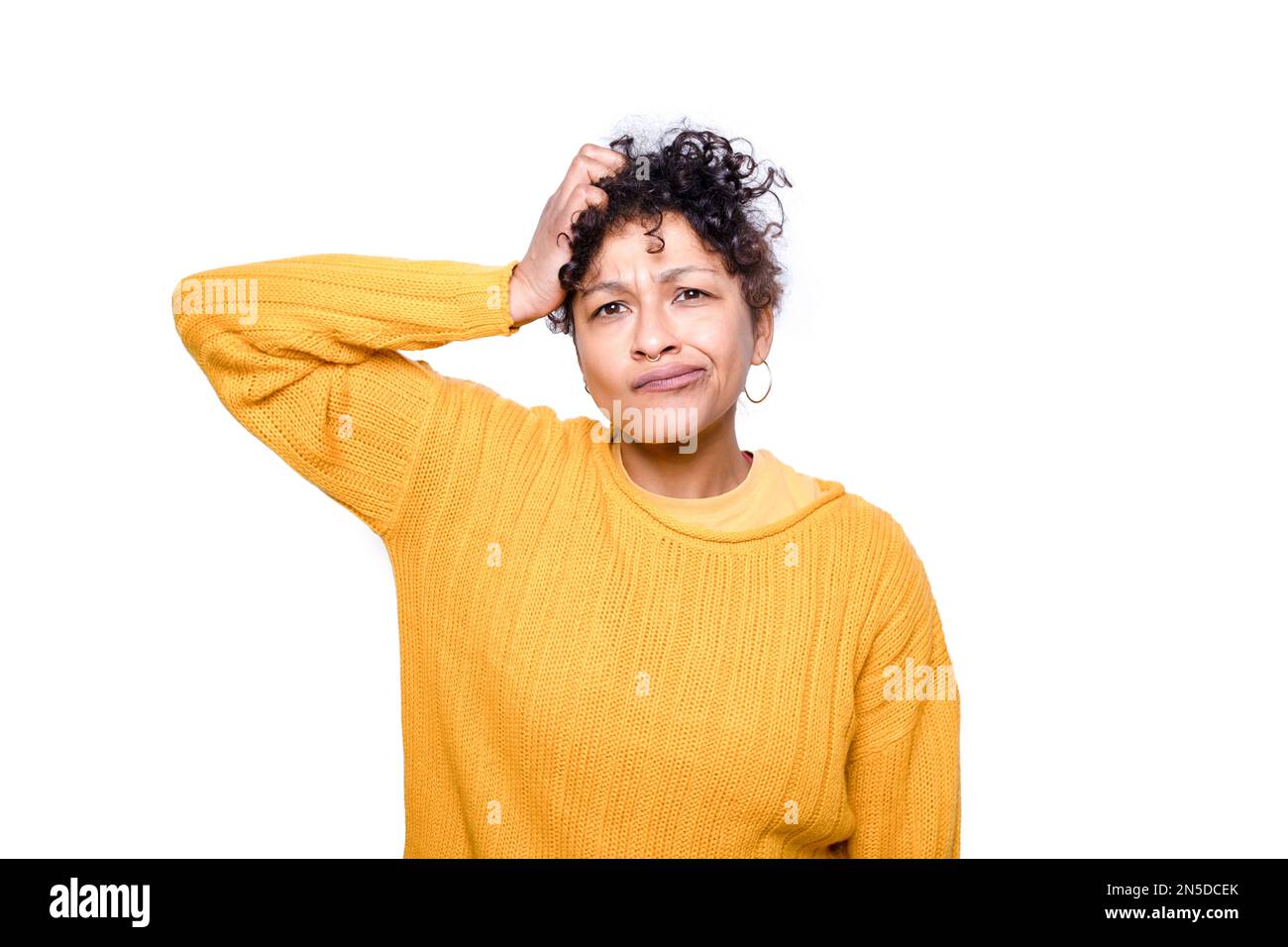 Black woman frowning and having regret face expression Stock Photo - Alamy