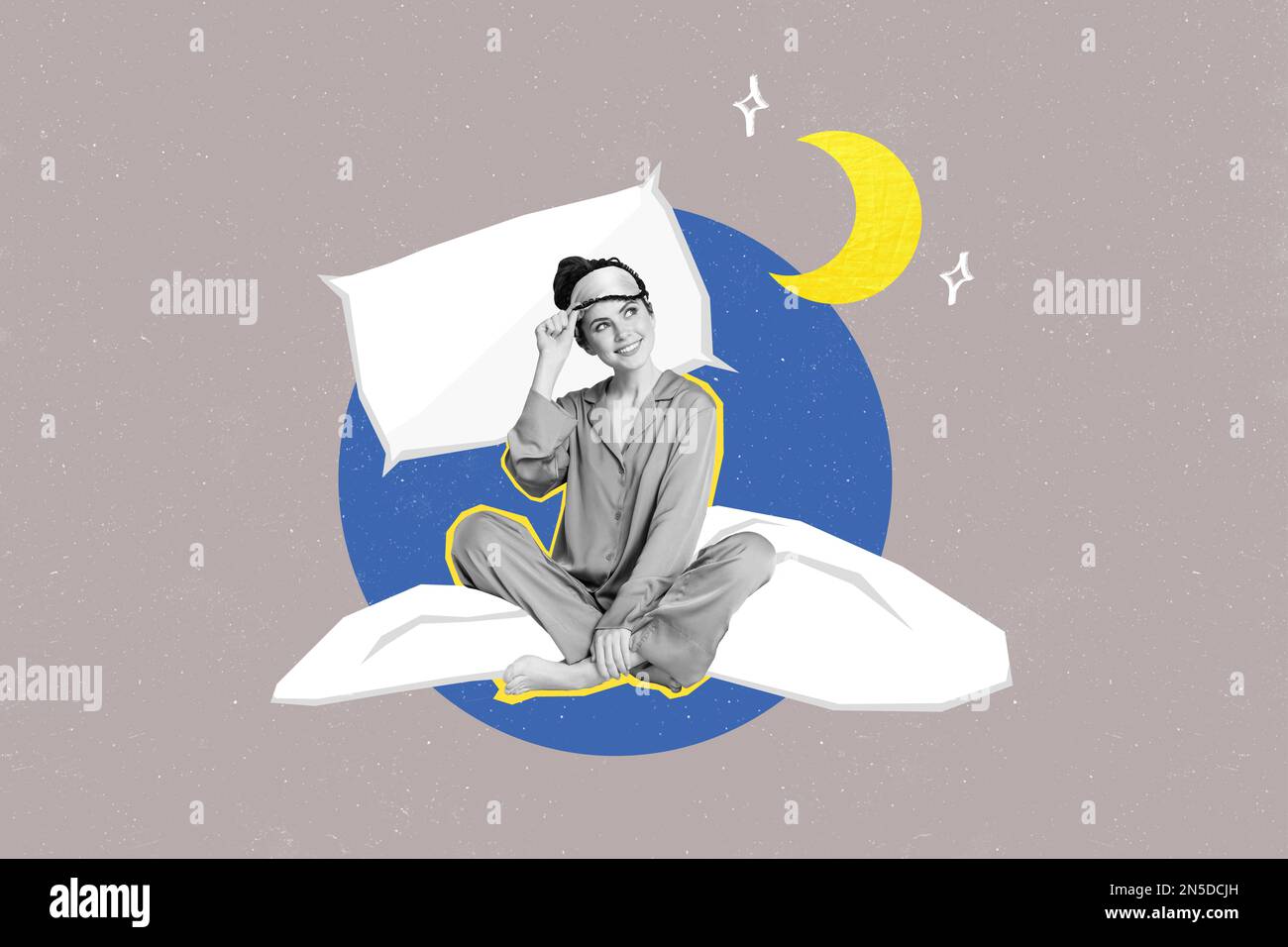 Photo cartoon comics sketch collage picture of happy smiling lady going ...