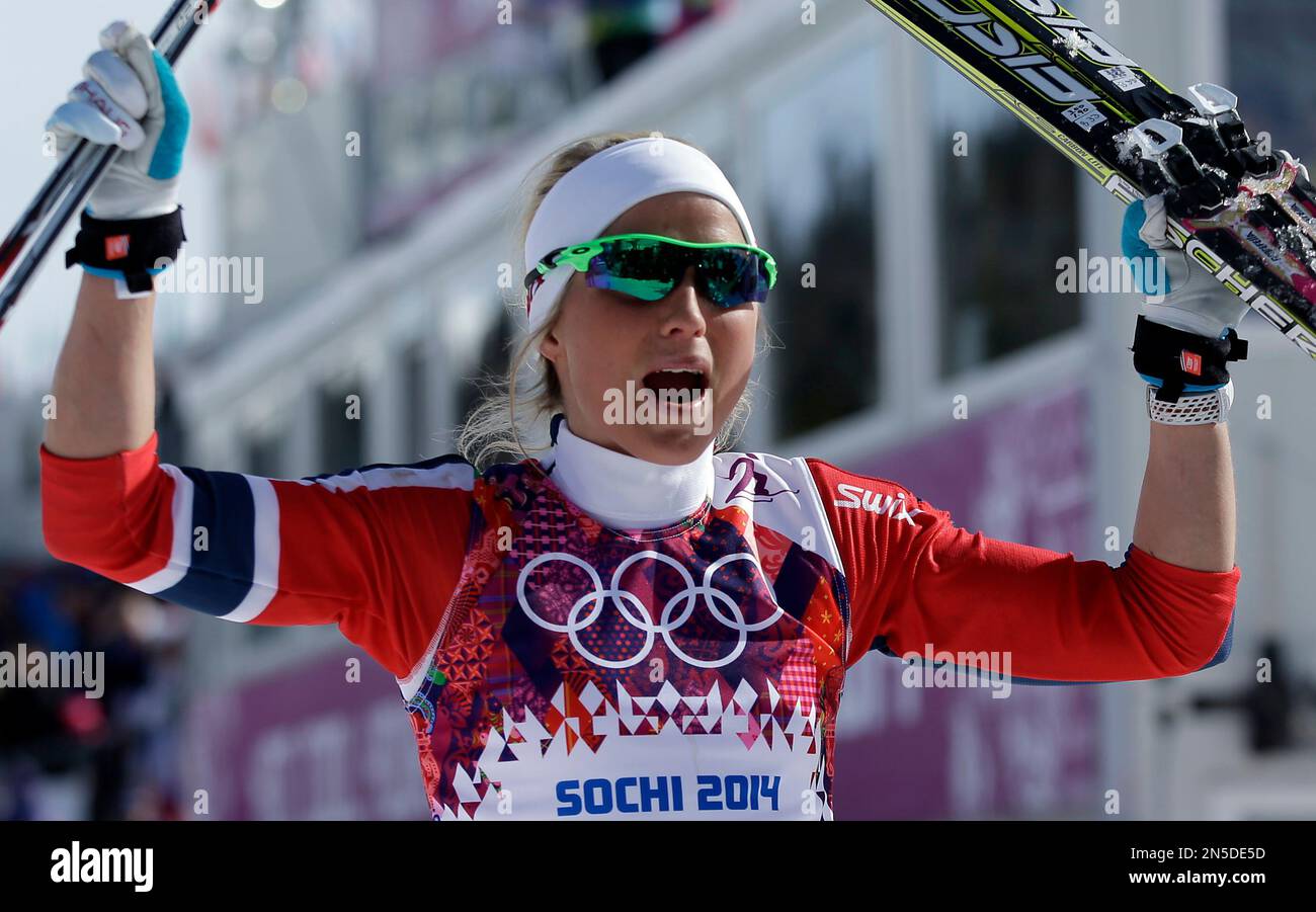 Norway's Therese Johaug celebrates after winning the silver medal in ...