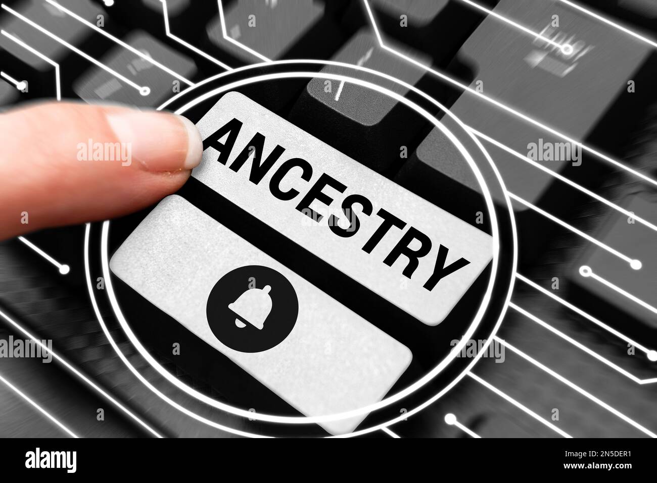 Text sign showing Ancestry. Word for the history or developmental ...