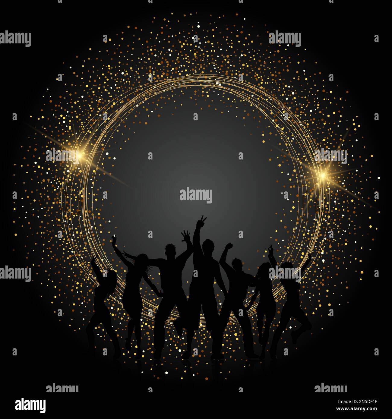 Silhouettes of people dancing on a glittery gold background Stock ...