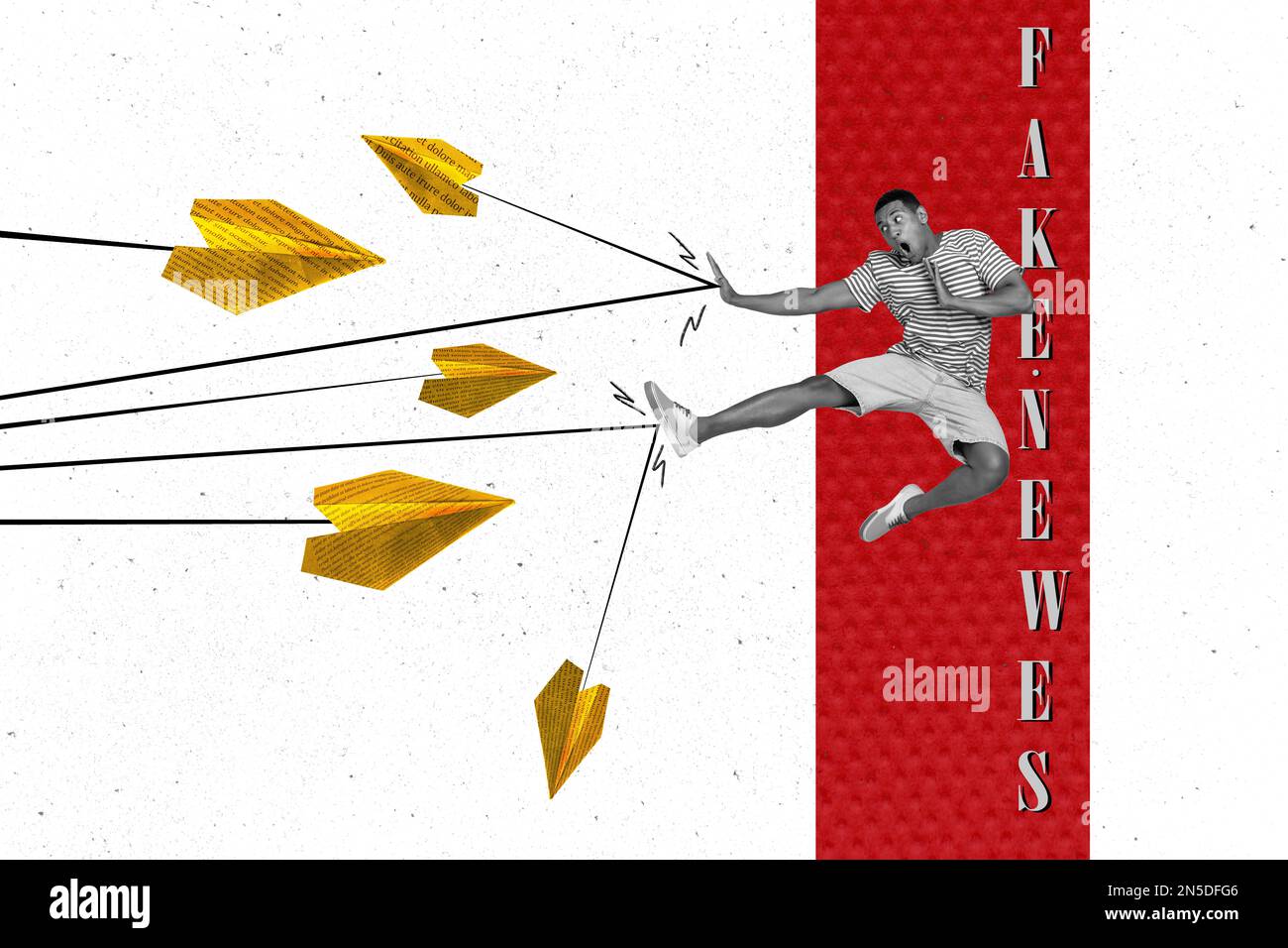 Photo collage artwork minimal picture of strong guy defending ...