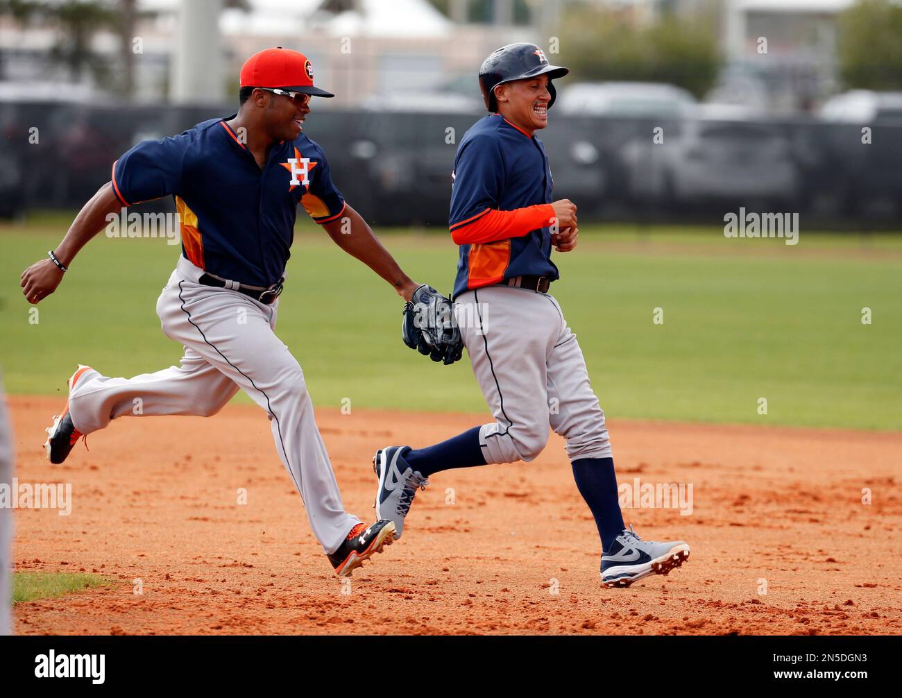 Houston Astros Delino DeShields, left, tags Ronald Torreyes during a ...