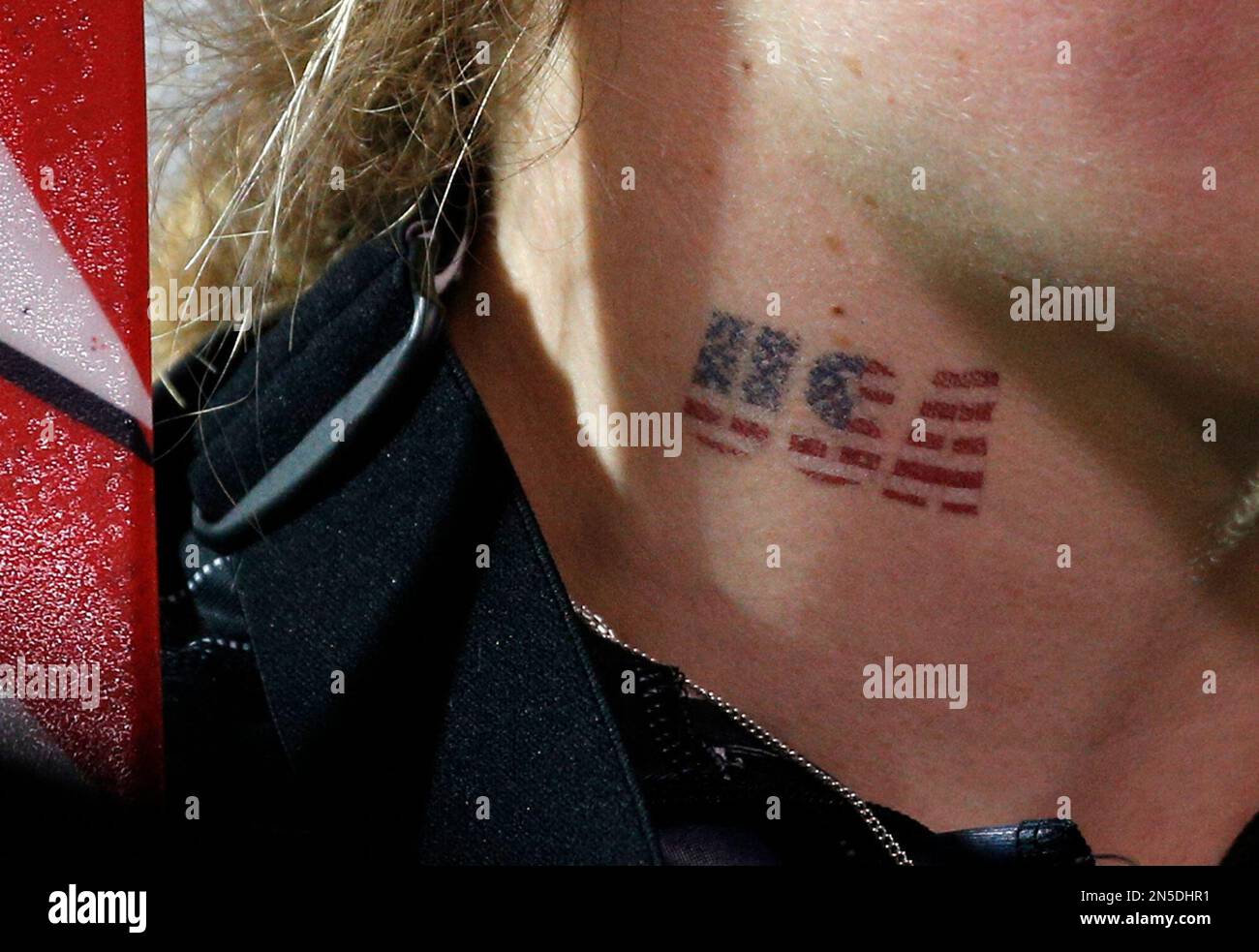United States' Mikaela Shiffrin wears a temporary tattoo as she ...