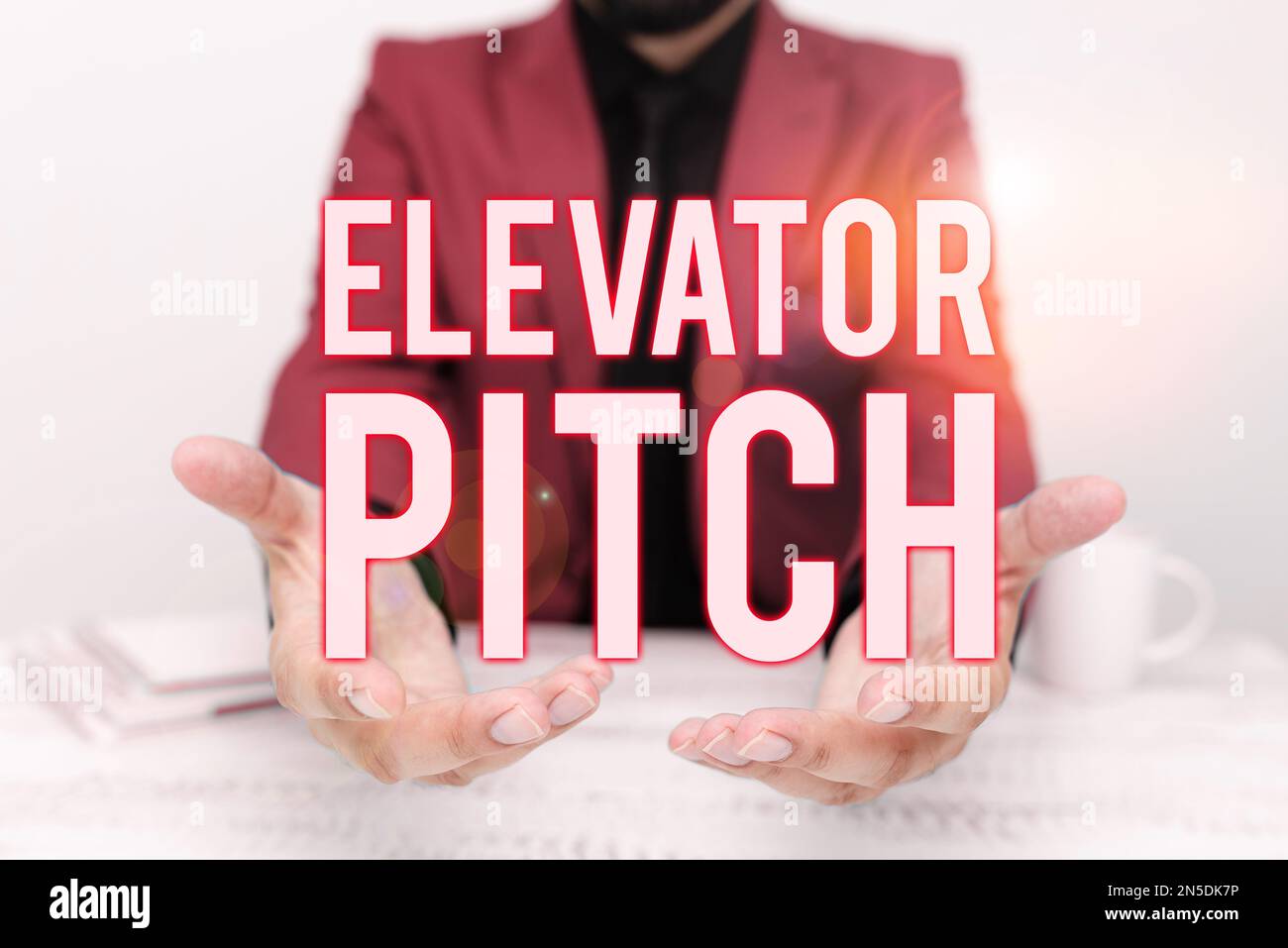 Text caption presenting Elevator Pitch. Business approach A persuasive ...