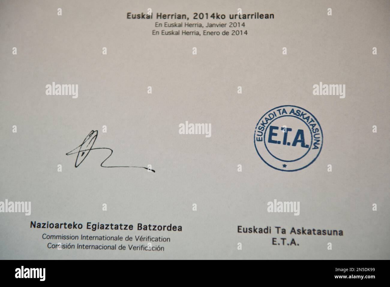 In this photo of a document, the Basque armed group ETA announced a ...